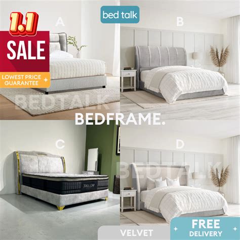 🎁 Free Install 🎁 Bedtalk Silvery Modern Premium Bedframe Soft Velvet