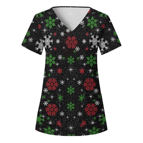 Ydkzymd Christmas Scrubs Shirts For Women Plus Size Print With Pocket