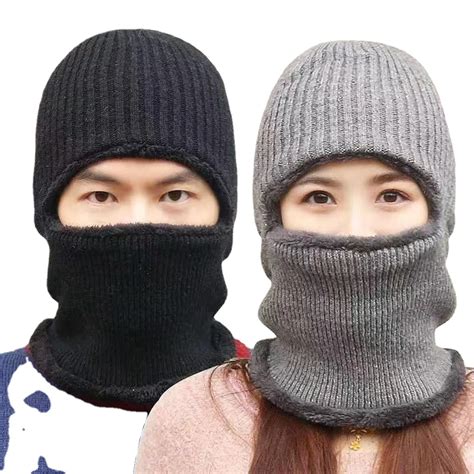 코랄 플리스 겨울용 비니 모자 남성용 모자 스카프 따뜻한 통기성 양모 니트 발라클라바 여성용 더블 레이어 보호 캡스컬리스 And 비니즈 Aliexpress