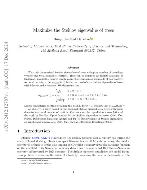 Pdf Maximize The Steklov Eigenvalue Of Trees