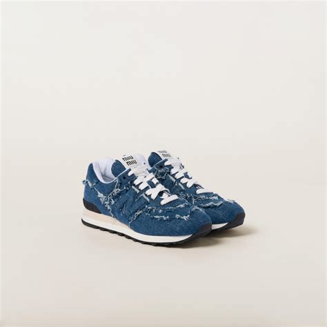 Miu Miu X New Balance 574 Denim Sneakers In Blue Lyst