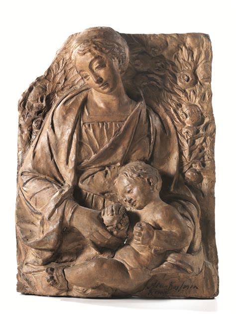 BASSORILIEVO SECOLO XIXin Terracotta Raffigurante Madonna Con Bambino