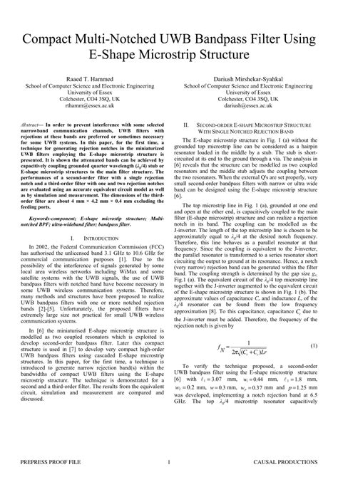 Pdf Compact Multi Notched Uwb Bandpass Filter Using E Shape Microstrip Structure