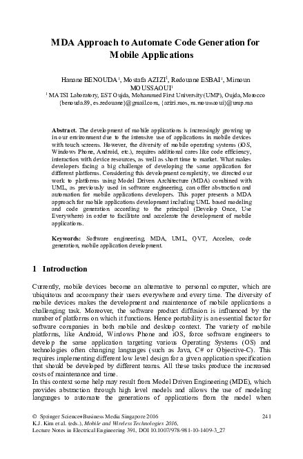 Pdf Benoudamda Approach To Automate Code Generation For Mobile Applicationspdf