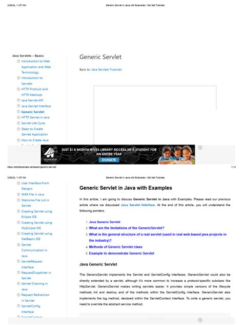 Generic Servlet In Java With Examples Pdf Java Programming