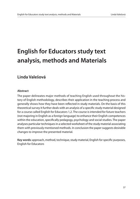 Pdf English For Educators Study Text Analysis Methods And Materials