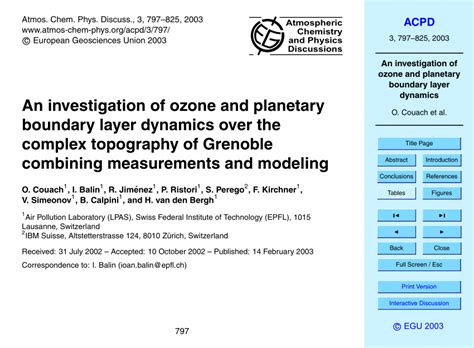 Pdf An Investigation Of Ozone And Planetary Boundary Layer Dynamics