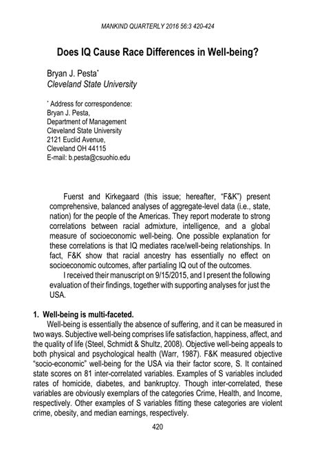Pdf Does Iq Cause Race Differences In Well Being