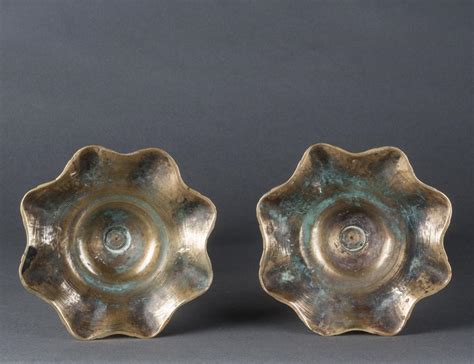Ruffle Based Georgian Brass Candlesticks Bada