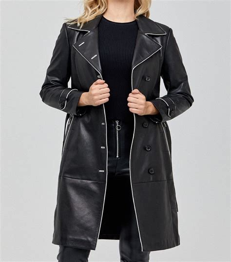 Black Real Leather Women S Trench Coat Specifications External Real Leather Internal Viscose