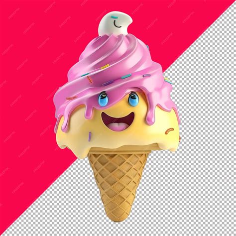 귀여운 해피 아이스크림 콘 만화 터 투명 배경 Png Psd 프리미엄 Ai 생성 Psd