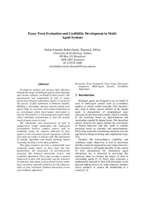 Pdf Fuzzy Trust Evaluation And Credibility Development In Multi Agent