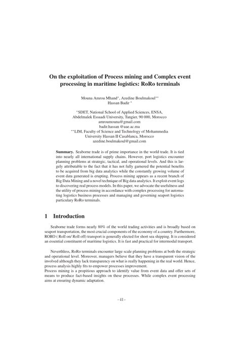 Pdf On The Exploitation Of Process Mining And Complex Event Processing In Maritime Logistics