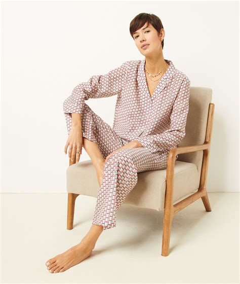 Printed Satin Sleep Pants Elisexetam Imp Fd Ecru Etam