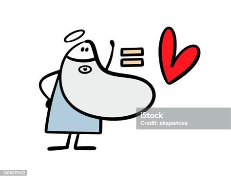 긴 수염과 후광을 가진 하나님은 하트 모양의 사랑과 같습니다 종교적인 주제에 대한 벡터 그림입니다 미소에 대한 스톡 벡터 아트