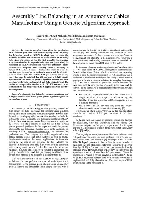 pdf assembly line balancing in an automotive cables manufacturer