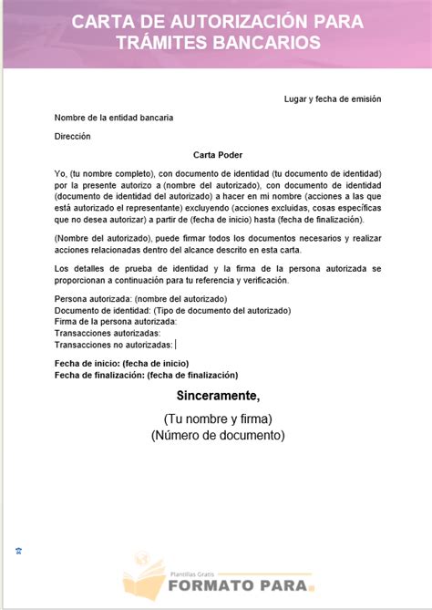 Carta De Autorización Para Trámites Bancarios Ejemplos Formatos【 2025