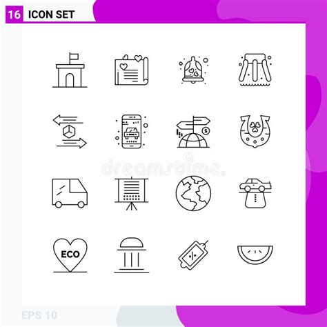 Pictogram Set Of 16 Simple Outlines Of Delivery Park Love Water Wedding Bell Stock Vector