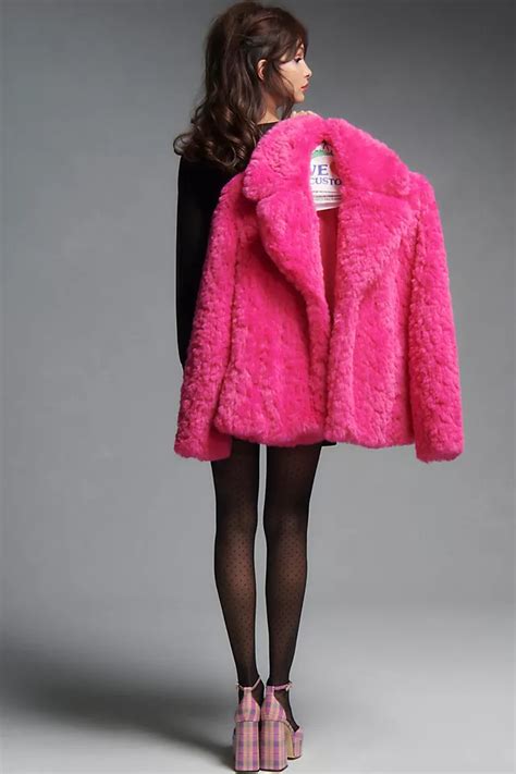 Avec Les Filles Faux Fur Bunny Knee Length Coat Pink Top Sellers