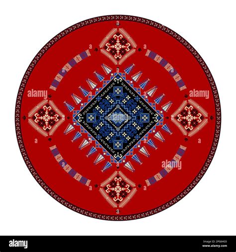 Decorative Round Palestinian Tatreez Design Element Over White