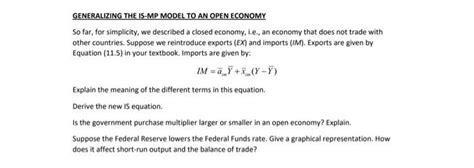 GENERALIZING THE IS MP MODEL TO AN OPEN ECONOMY So Chegg Com