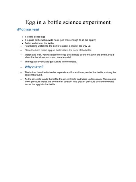 Egg In A Bottle Science Experiment Pdf