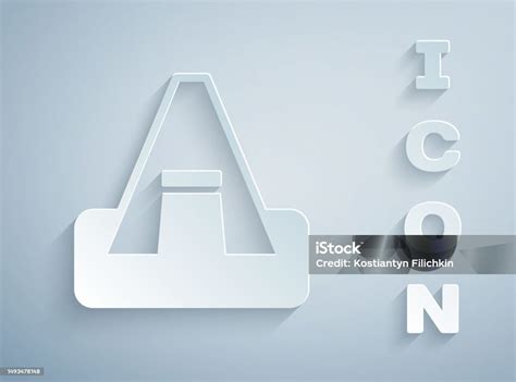 회색 배경에 격리 된 여행 텐트 아이콘을 잘라 종이 캠핑 기호 종이 아트 스타일 벡터 3차원 형태에 대한 스톡 벡터 아트 및 기타 이미지 3차원 형태 Emergency