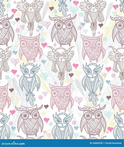 Cute Owl Seamless Pattern Stock Vector Illustration Of Character