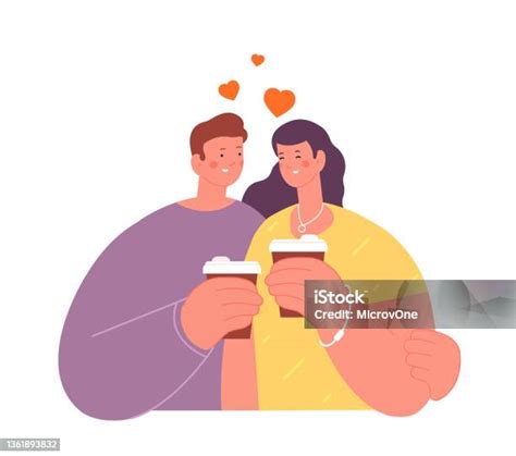 커플 음료는 커피를 빼앗습니다 카페에서 데이트하거나 휴식을 취하거나 카페인과 함께 에너지 음료를 사용하십시오 행복한 친구 모임