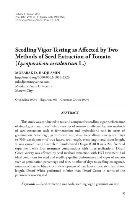 Pdf Seedling Vigor Testing As Affected By Two Methods Of Seed Extraction Of Tomato