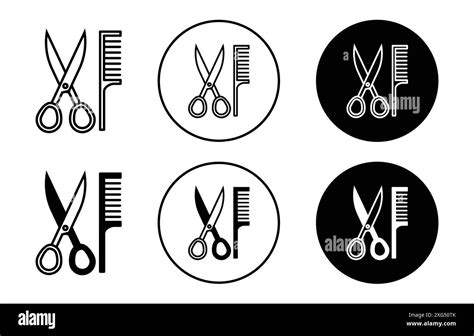 Comb And Scissors Icon Vector Logo Set Collection For Web App Ui Stock