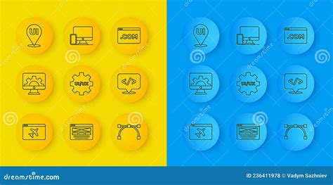 Set Line Website Template Development Ui Or Ux Design Bezier Curve Front End And Monitor