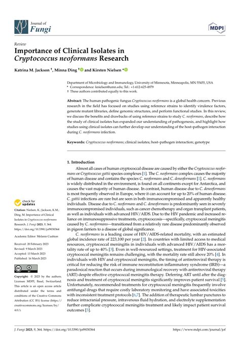 Pdf Importance Of Clinical Isolates In Cryptococcus Neoformans Research