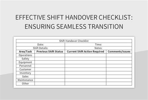 Effective Shift Handover Checklist Ensuring Seamless Transition Excel
