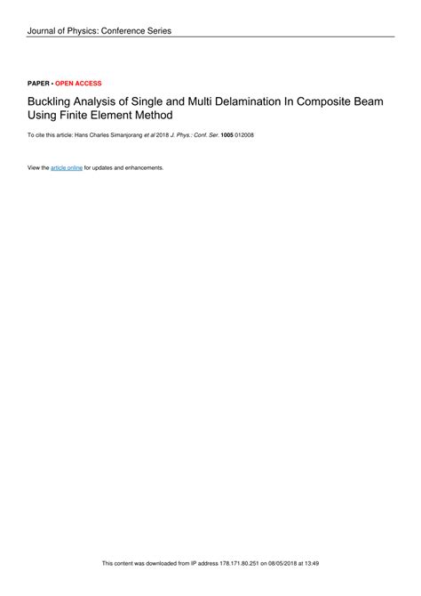 PDF Buckling Analysis Of Single And Multi Delamination In Composite Beam Using Finite Element