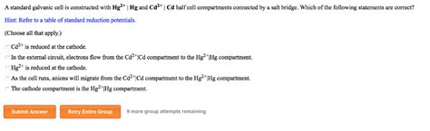 Solved A Standard Galvanic Cell Is Constructed With Hg2 Hg
