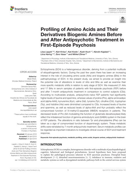 Pdf Profiling Of Amino Acids And Their Derivatives Biogenic Amines Before And After