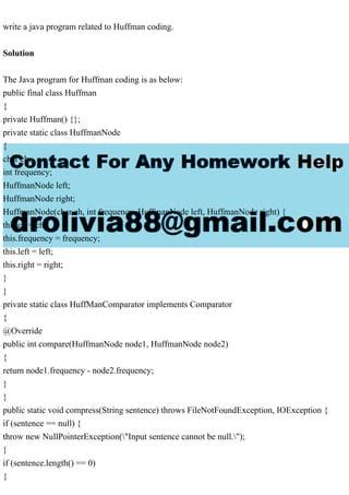 Write A Java Program Related To Huffman Coding SolutionThe Jav Pdf