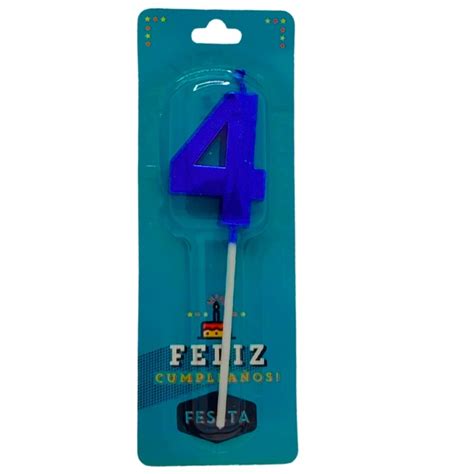 Vela Fessta Número 3d Chica Azul Cuatro — Casa Fessta