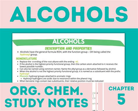 MCAT Organic Chemistry Chapter 5 Alcohols Study Notes Etsy Canada In