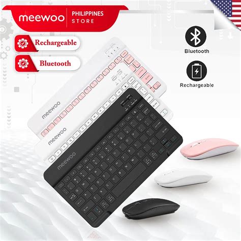 Meewoo Rechargeable Wireless Keyboard And Mouse Set With Bluetooth Ultra Thin Silent Keyboard