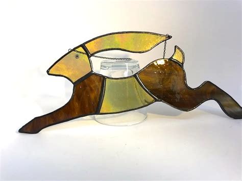 Large Golden Stained Glass Running Hare Suncatcher Wall Decoration