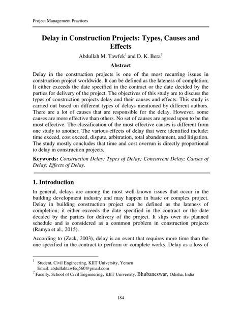 Pdf Delay In Construction Projects Types Causes And Effects