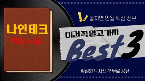 나인테크 핵심 투자 전략 공개 20230904 Youtube