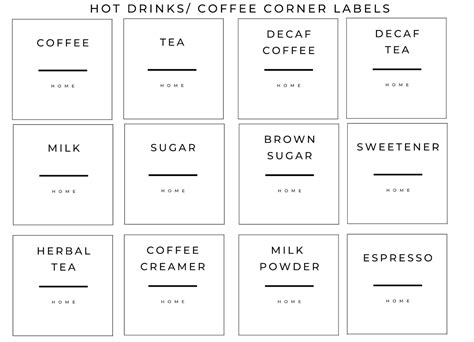 Coffee Corner Printable Labels Hot Drinks Ready To Print Labels A4 Size Etsy