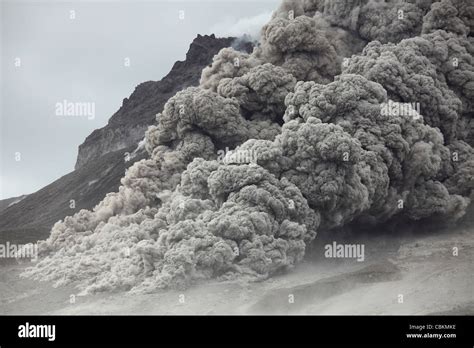 Pyroclastic Flow Descending The Flank Of Soufriere Hills Volcano After Small Collapse Of