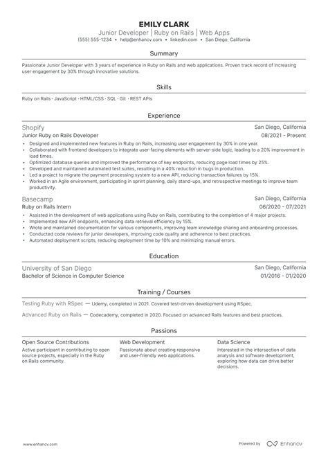 1 Successful Senior Ruby On Rails Developer Resume Example And Writing