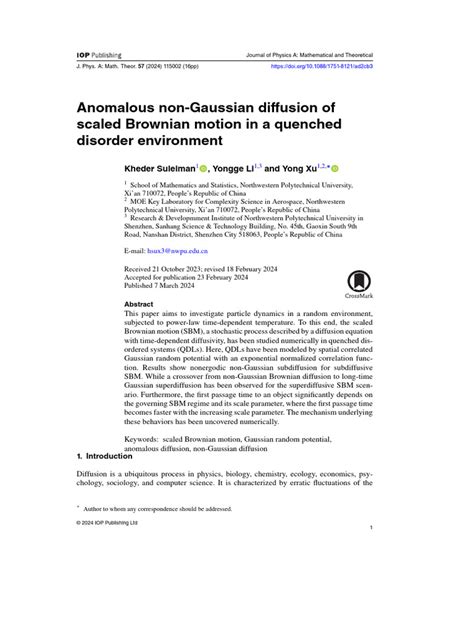 anomalous non gaussian diffusion of scaled brownia pdf