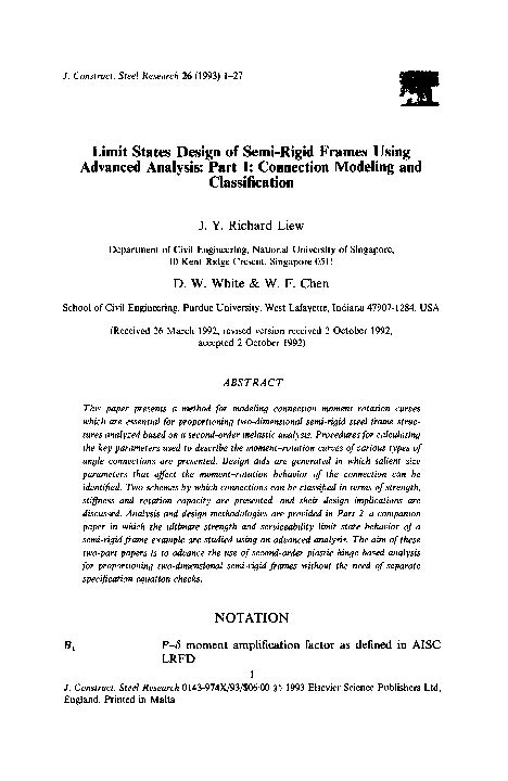 Pdf Limit States Design Of Semi Rigid Frames Using Advanced Analysis