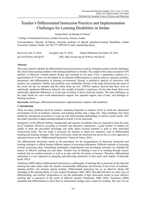 Pdf Teachers Differentiated Instruction Practices And Implementation